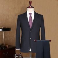 China Navy Blue Flat Front Two Piece Suit Set for Men Casual Formal Wear 100 Polyester for sale
