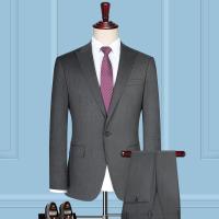 China Navy Blue Flat Front Two Piece Suit Set for Men Casual Formal Wear 100 Polyester for sale