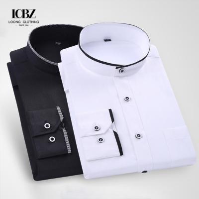 China Men's Business Casual Shirt with Stand Collar Covered Button Closure XXL to 10XL for sale