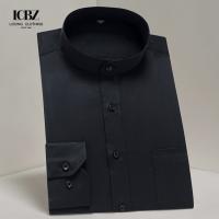 China Men's Business Casual Shirt with Stand Collar Covered Button Closure XXL to 10XL for sale