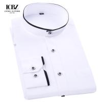 China Men's Business Casual Shirt with Stand Collar Covered Button Closure XXL to 10XL for sale