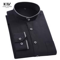 China Men's Business Casual Shirt with Stand Collar Covered Button Closure XXL to 10XL for sale