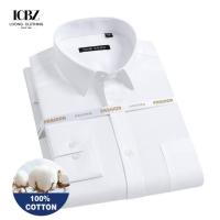 China Four Seasons Work Blue Men's Long-Sleeved Shirt Pure Cotton Liquid Ammonia Fabric S-4XL for sale