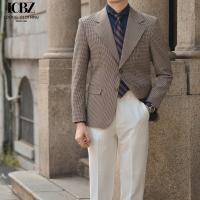 China Custom Houndstooth Blazer Jacket for Men Polyester Cotton Sizes XL to 8XL for sale
