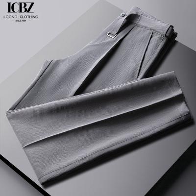 China Custom Business Casual Suit Pants for Men Woven Gray Drape Cropped Wool Blend Fabric Sizes S to 3XL for sale
