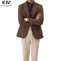 China Custom Tweed Plaid Men's Blazer Jacket Polyester Cotton Sizes S to 10XL for sale