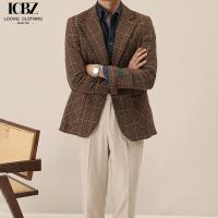 China Custom Tweed Plaid Men's Blazer Jacket Polyester Cotton Sizes S to 10XL for sale