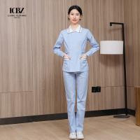 China Nursing Medical Scrub Jogger Suit Set Ciel Blue Floral Hospital Uniform Sizes S to XXL for sale