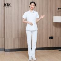 China Nursing Medical Scrub Jogger Suit Set Ciel Blue Floral Hospital Uniform Sizes S to XXL for sale