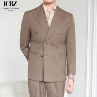 China Italian Vintage Brown Double Breasted Striped Suit Jacket Men Professional Blazer S-10XL for sale