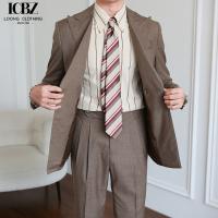 China Italian Vintage Brown Double Breasted Striped Suit Jacket Men Professional Blazer S-10XL for sale