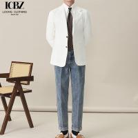 China Polyester Rayon Men Casual Suit Jacket Spring Autumn British Gentleman Style 2 Button for sale