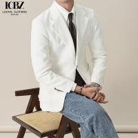China Polyester Rayon Men Casual Suit Jacket Spring Autumn British Gentleman Style 2 Button for sale