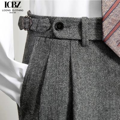 China Customizable Men's Herringbone Wool Trousers Business Casual Sizes S-3XL for sale