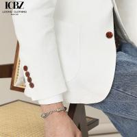 China Polyester Rayon Men Casual Suit Jacket Spring Autumn British Gentleman Style 2 Button for sale