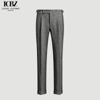 China Customizable Men's Herringbone Wool Trousers Business Casual Sizes S-3XL for sale