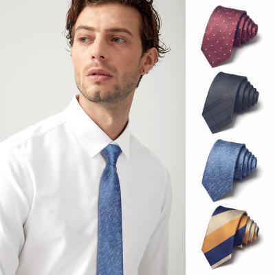 China Custom Striped Woven Polyester Men's Tie 7cm Width Classic Business Necktie for sale