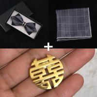 China Men's Bowtie Necktie Handkerchief Clip Set 7cm Tie Width for Weddings Special Occasions for sale