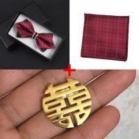 China Men's Bowtie Necktie Handkerchief Clip Set 7cm Tie Width for Weddings Special Occasions for sale