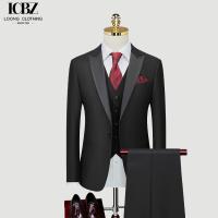 China Custom Men's Business Suit 3 Piece Set Wool Blend S M L XL 2XL 3XL Groom Tuxedo Wedding Dress for sale