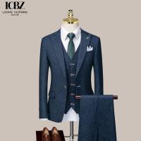 China Custom Men Slim Fit Business Suit Three Piece Tuxedo Wool Blend Fabric Sizes S to 3XL for sale