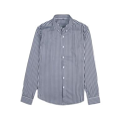 China Stand Collar Polyester Cotton Slim Fit Long Sleeve Striped Formal Shirt for Men 38-46 for sale