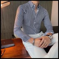 China Stand Collar Polyester Cotton Slim Fit Long Sleeve Striped Formal Shirt for Men 38-46 for sale