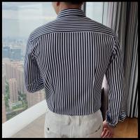 China Stand Collar Polyester Cotton Slim Fit Long Sleeve Striped Formal Shirt for Men 38-46 for sale