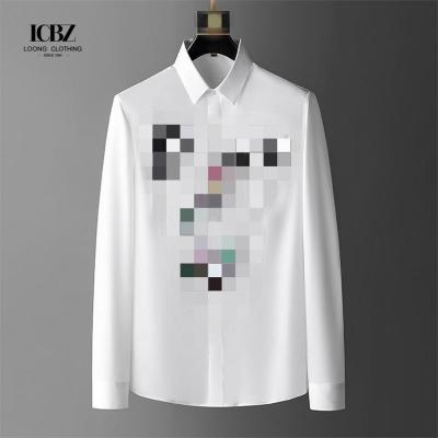 China Custom Logo Cotton Polyester Men's Fancy Shirt Casual Long Sleeve Sizes M to 5XL for sale