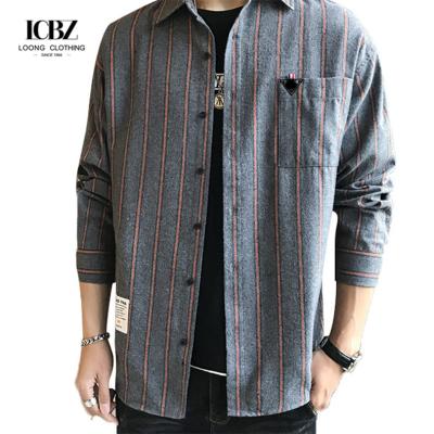 China Hong Kong Style Full Sleeve Striped Men's Shirt Polyester Spandex Cotton Blend Size up to 10XL for sale