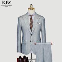 China Custom Men Business Casual Suit Brown Striped Slim Fit Mandarin Collar S-3XL for sale