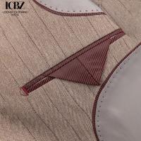 China Custom Men Business Casual Suit Brown Striped Slim Fit Mandarin Collar S-3XL for sale