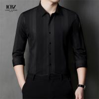 China Custom Vintage Plus Size Men's Shirt Stand Collar Long Sleeve Polyester Spandex Black XXL to 10XL for sale
