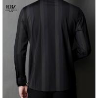 China Custom Vintage Plus Size Men's Shirt Stand Collar Long Sleeve Polyester Spandex Black XXL to 10XL for sale