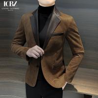 China Single Breasted Men's Leather Jacket End Splicing Design Casual Small Suit for Adults for sale