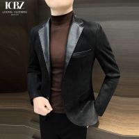 China Single Breasted Men's Leather Jacket End Splicing Design Casual Small Suit for Adults for sale