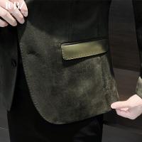 China Single Breasted Men's Leather Jacket End Splicing Design Casual Small Suit for Adults for sale