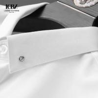 China Plain Dyed Men's Long Sleeve Formal Shirt with Stand Collar and Solid Colour Cotton for sale
