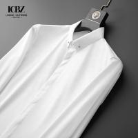 China Plain Dyed Men's Long Sleeve Formal Shirt with Stand Collar and Solid Colour Cotton for sale