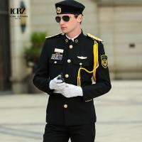China Polyester Cotton Gray Black Security Guard Uniform Set with Customized Logo Printing for sale
