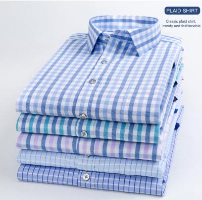 China Custom Logo Slim Fit Men's Dress Shirt 100% Cotton Plaid Long Sleeve Sizes S-10XL for sale