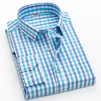 China Custom Logo Slim Fit Men's Dress Shirt 100% Cotton Plaid Long Sleeve Sizes S-10XL for sale