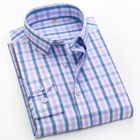 China Custom Logo Slim Fit Men's Dress Shirt 100% Cotton Plaid Long Sleeve Sizes S-10XL for sale