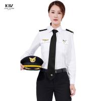 China Custom Airline Pilot Shirt Stewardess Uniform Polyester Cotton Blend S-3XL Logo Accepted for sale