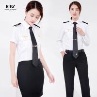 China Custom Airline Pilot Vest Uniform White Black Stewardess Shirt Polyester Cotton S-3XL for sale
