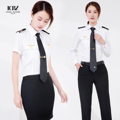 China Custom Airline Pilot Vest Uniform White Black Stewardess Shirt Polyester Cotton S-3XL for sale