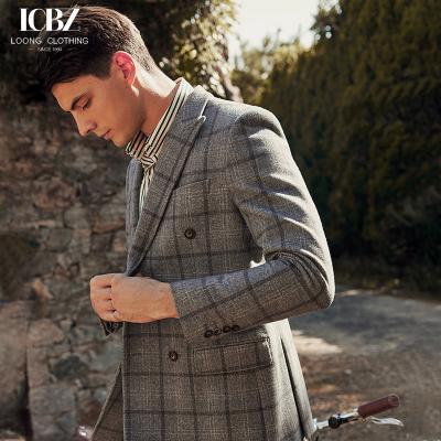 China Custom Gray Wool Plaid Men Business Suit for Groom Wedding Dress Size S-3XL for sale