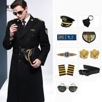 China Property Security Work Uniform 100% Cotton Aviation Captain Black Woolen Coat for Men for sale