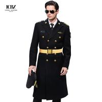 China Property Security Work Uniform 100% Cotton Aviation Captain Black Woolen Coat for Men for sale