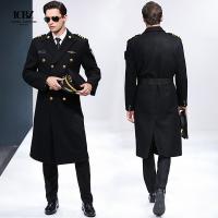China Property Security Work Uniform 100% Cotton Aviation Captain Black Woolen Coat for Men for sale